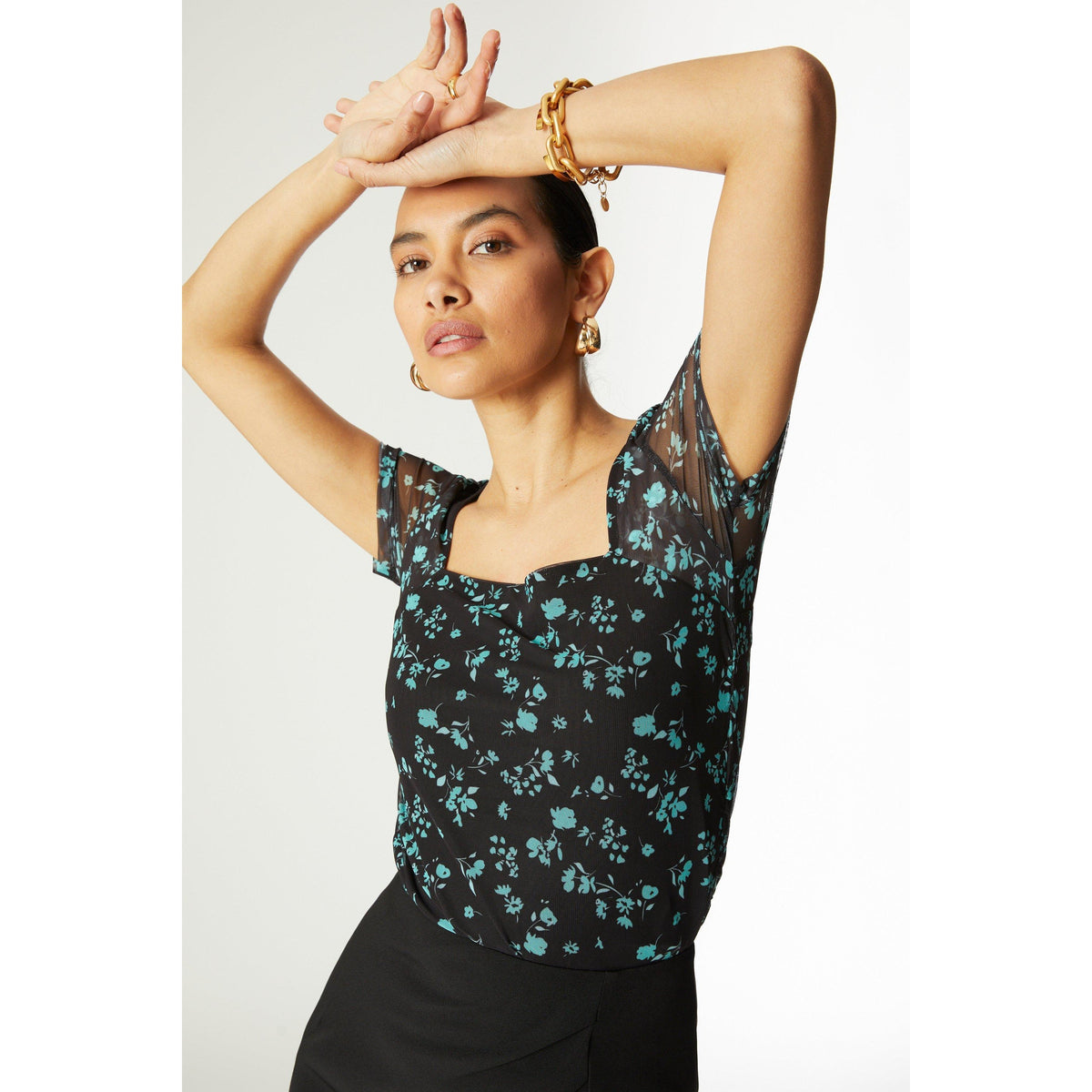 Principles Womens/Ladies Ditsy Print Mesh Square Neck Top | Discounts ...