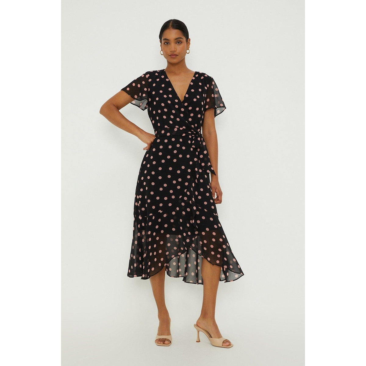 Dorothy Perkins Womens/Ladies Spotted Wrap Midi Dress | Discounts on ...
