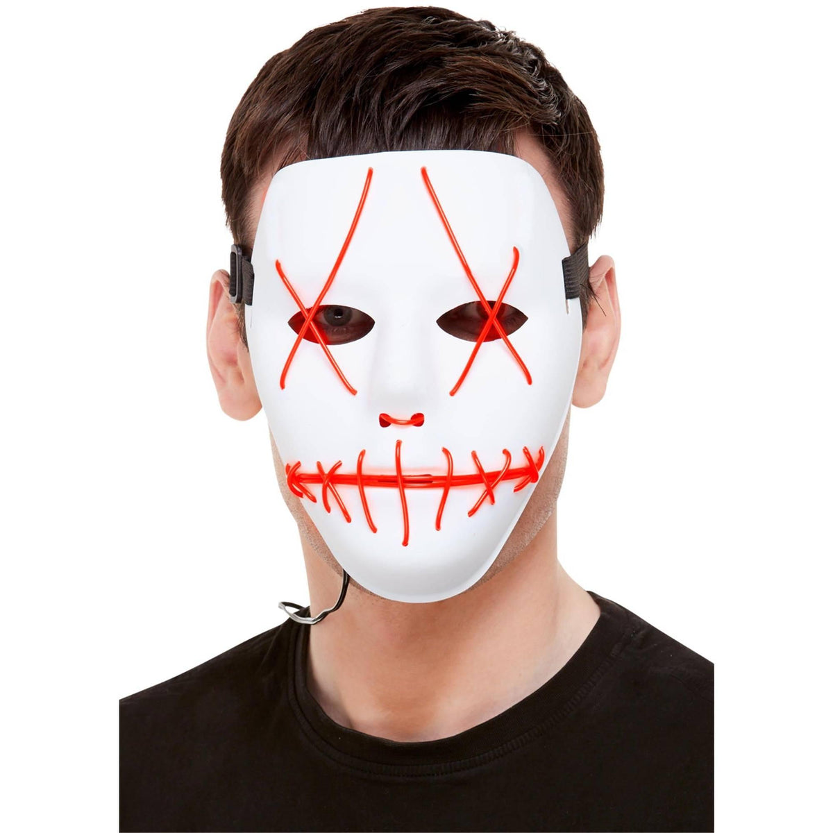 Smiffys Unisex Adult Stitch Face Light Up Mask One Size / White-Red ...