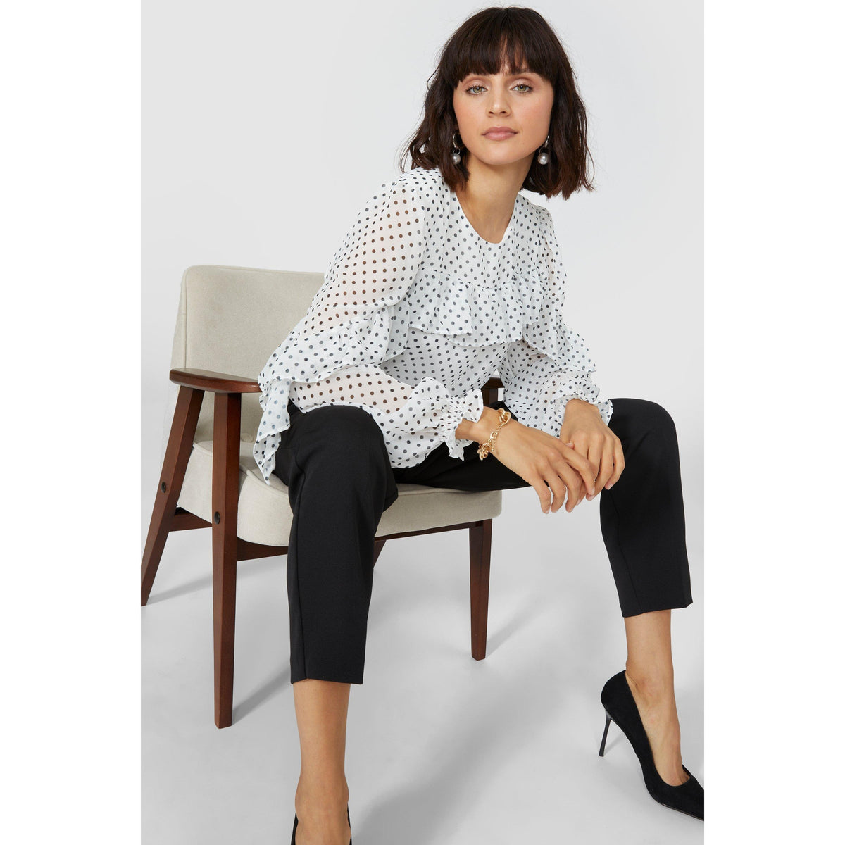 Principles Womens/Ladies Spotted Ruffles Blouse | Discounts on great Brands