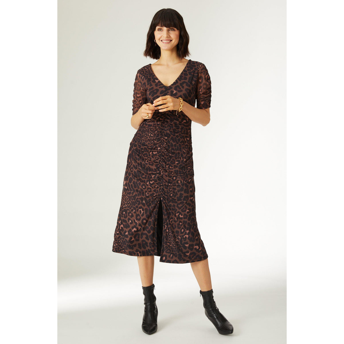 Principles Womens/Ladies Animal Print Mesh Ruched Front Dress ...