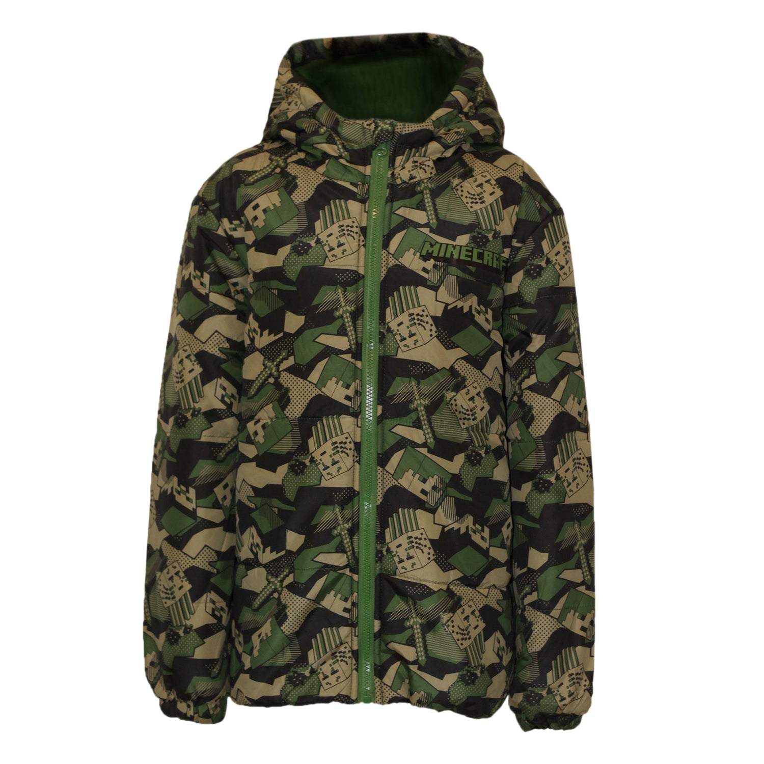 Minecraft Girls AOP Creeper Camo Puffer Jacket | Discounts on great Brands