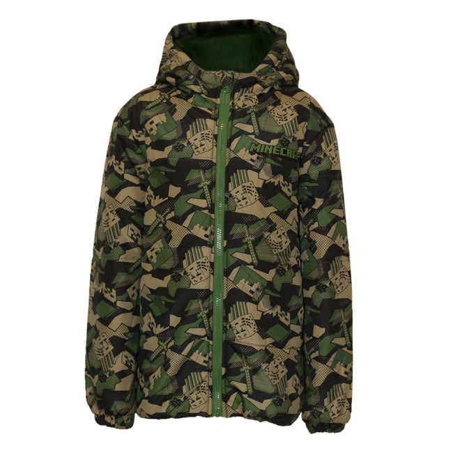 Minecraft Girls AOP Creeper Camo Puffer Jacket | Discounts on great Brands
